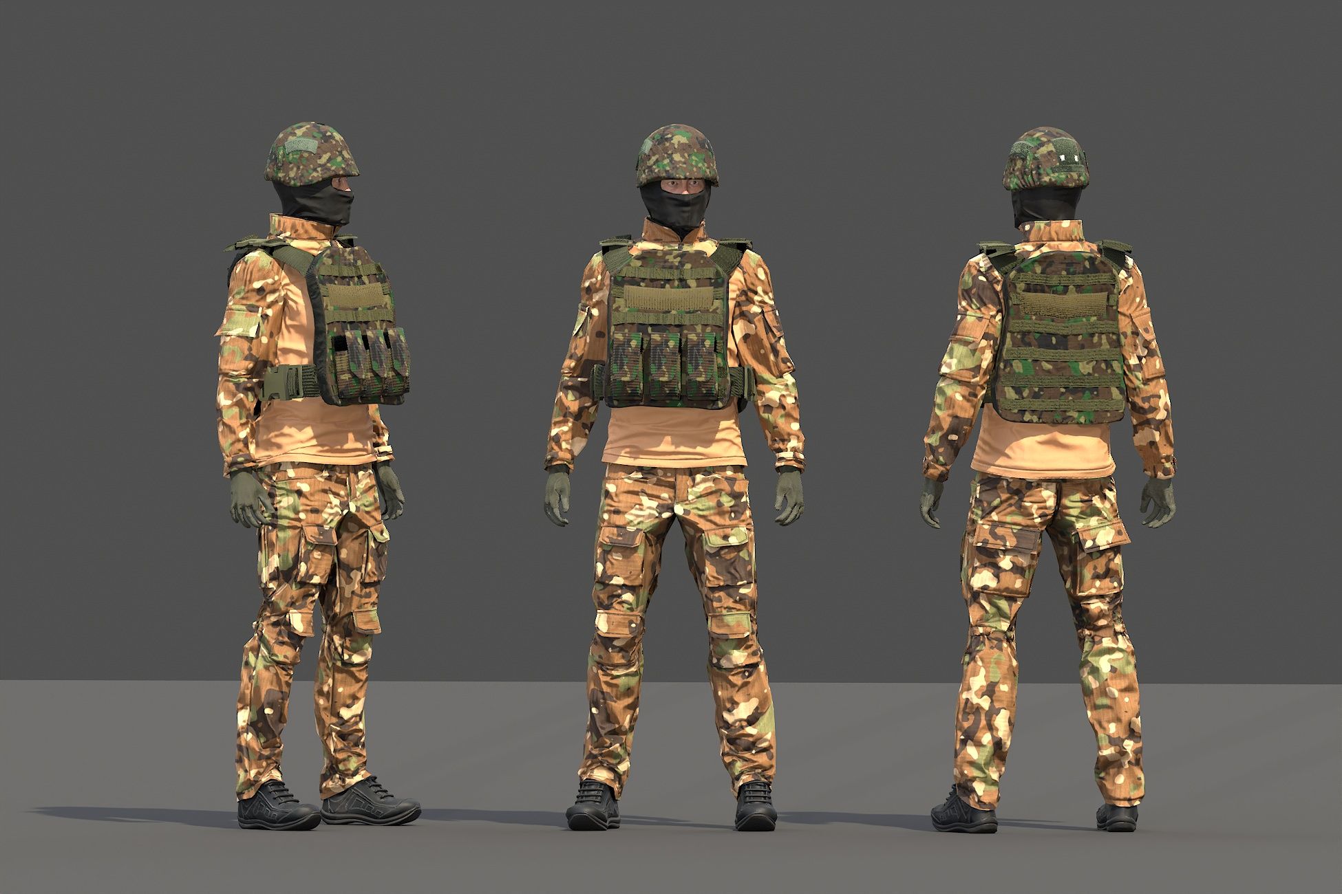Military man in camouflage clothes with tactical vest | Characters ...