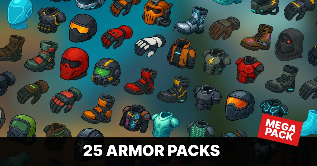 Cartoon armor icons pack sci-fi rpg equipment helmets gloves boots ...