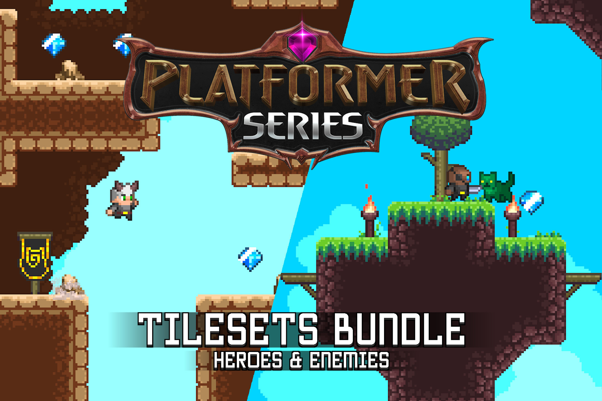 Platformer Tilesets Bundle 16×16 Pixelart by ElvGames