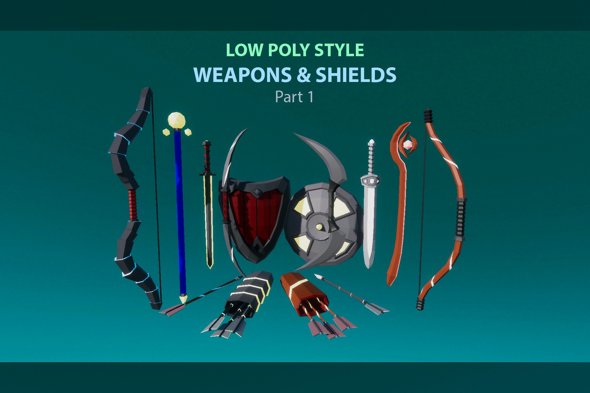 Low Poly Style Weapons & Shields Part 1 | 3D Weapons | Unity Asset Store