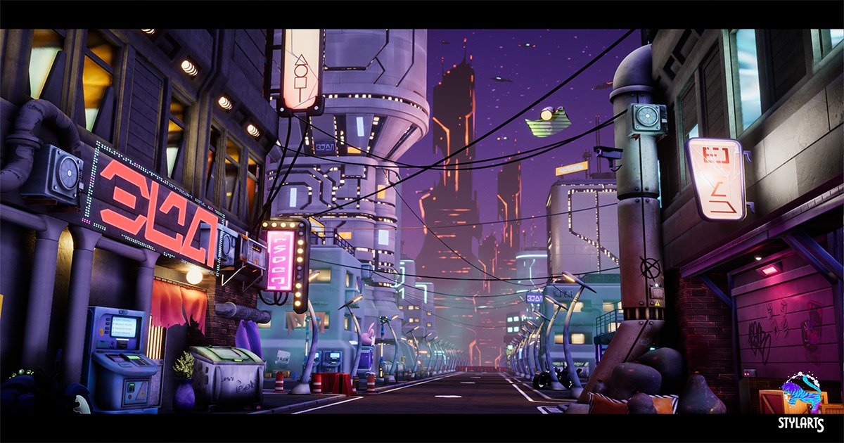 Modular Stylized Cyberpunk Street | 3D SF | Unity Asset Store