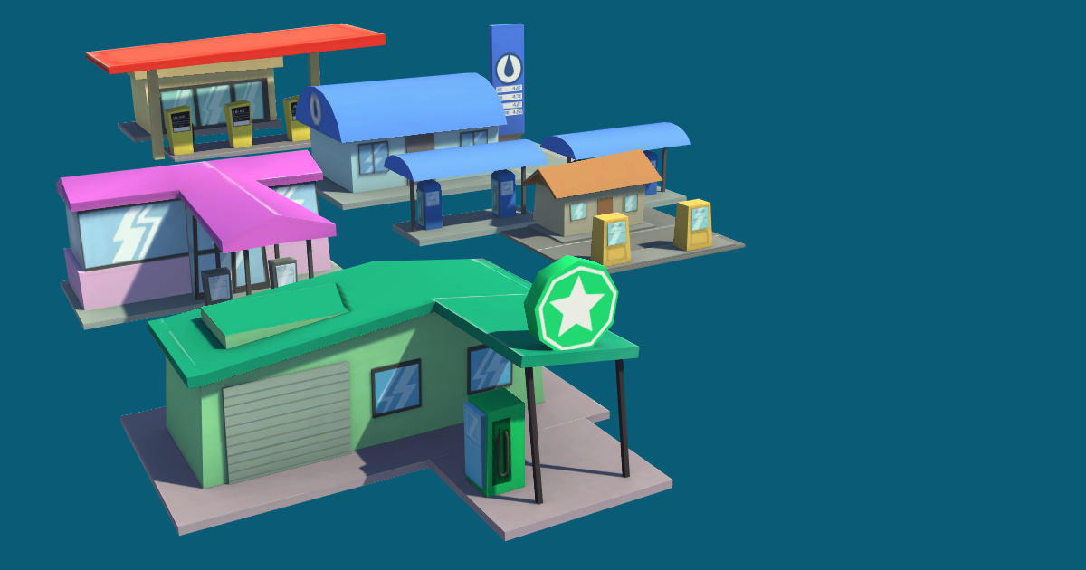 Gas Stations Cartoon Pack | 3D Urban | Unity Asset Store