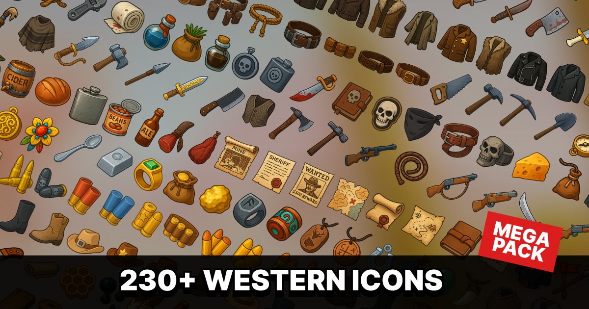 Western Icons Pack Wild West Cowboy RPG Survival Crafting Weapon Items ...
