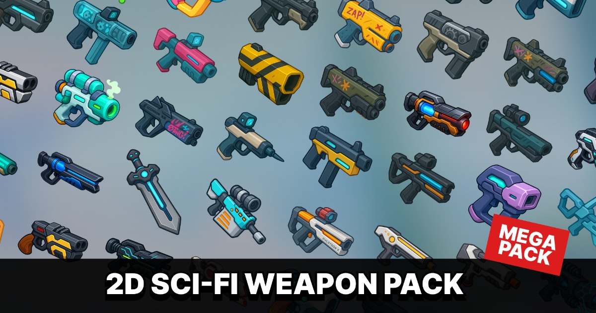 2D Sci-Fi Weapon Pack Cartoon Icon Gun Sprites Futuristic Shooter ...