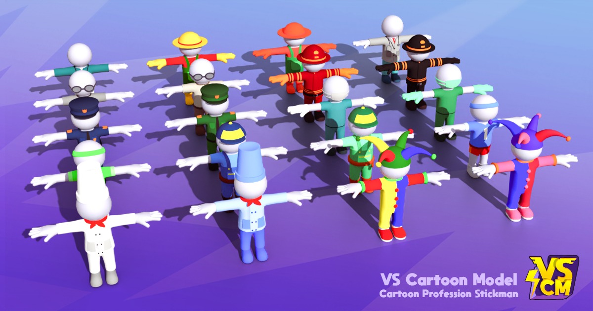 Cartoon Professiosn Stickman | 3D Characters | Unity Asset Store