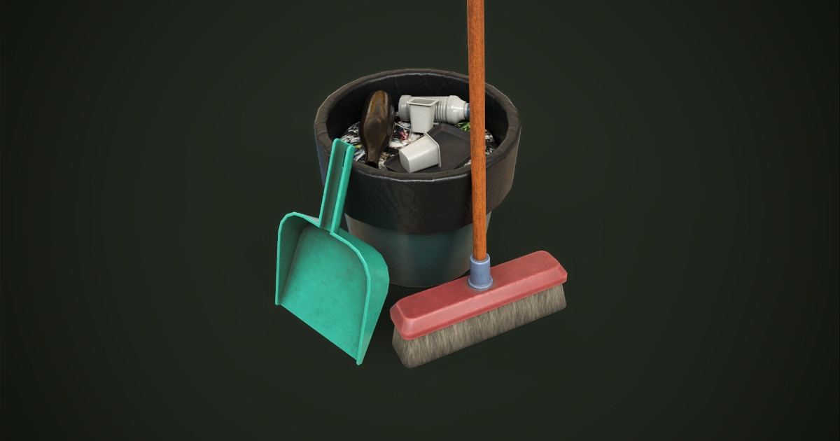 Garbage bucket with trash scoop and dustpan | 3D Interior | Unity Asset ...