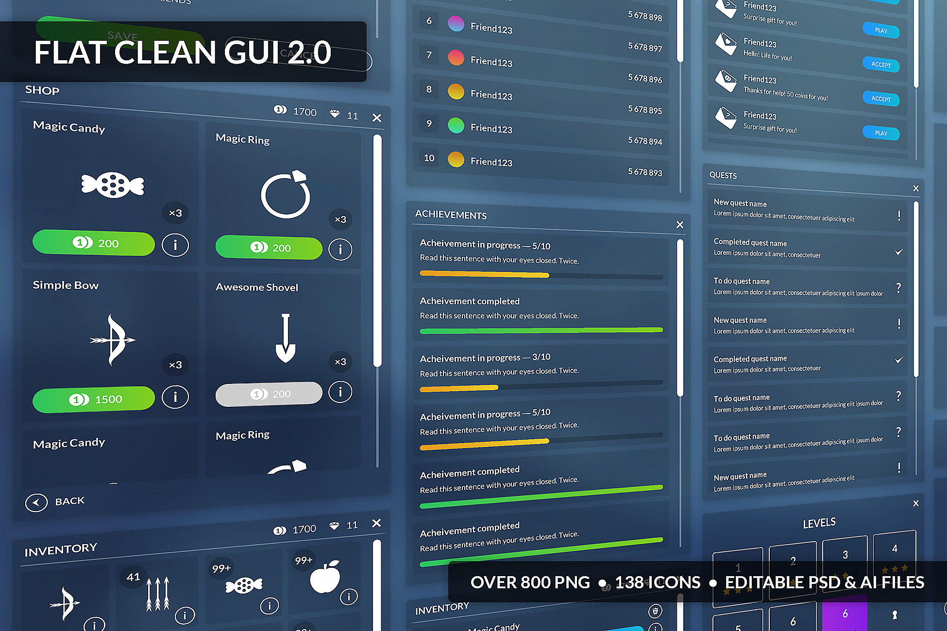 Flat clean GUI 2.0 - over 800 PNG! | 2D GUI | Unity Asset Store