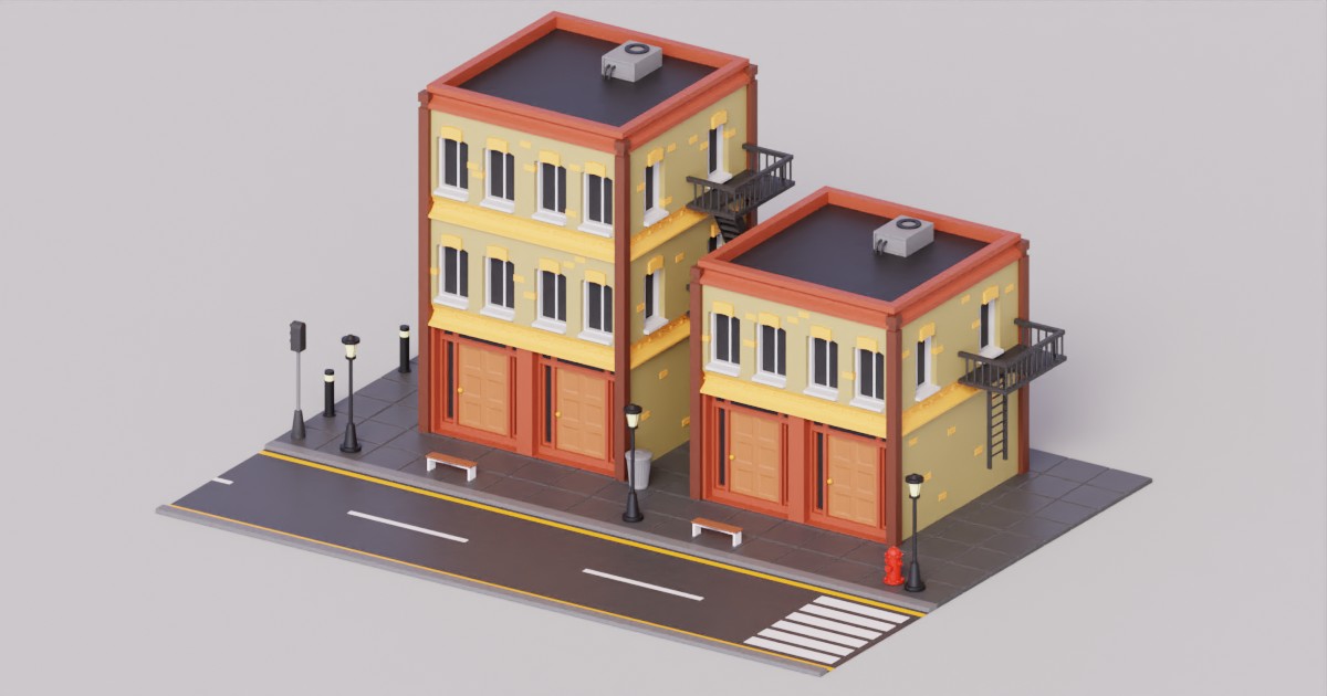 Low Poly New York Style Yellow Brick Building | 3D 주변환경 | Unity Asset Store