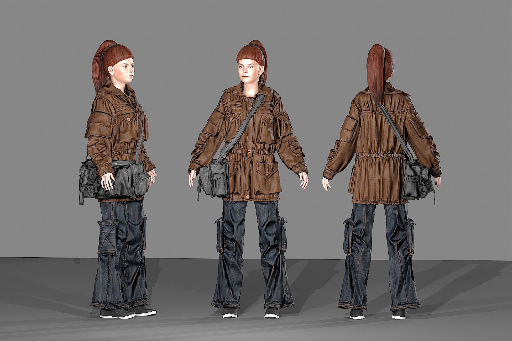 Cute girl with red hair in jacket with bag | Characters | Unity Asset Store