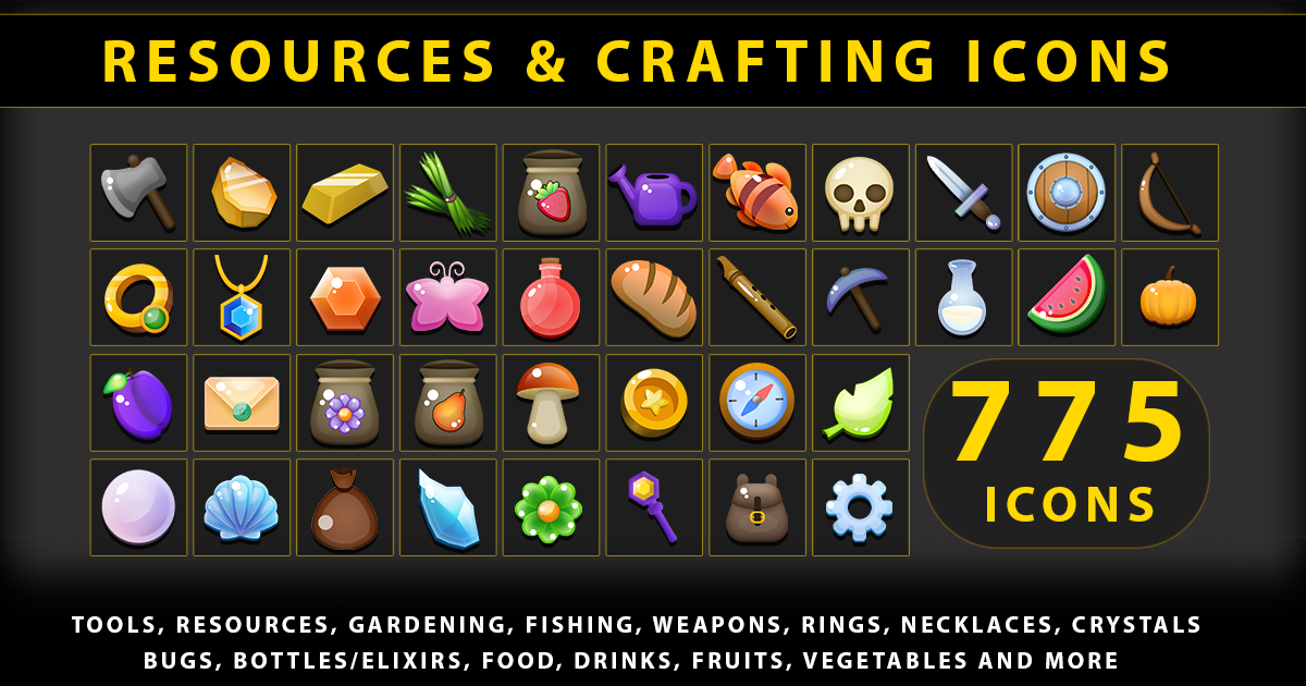 775 Crafting & Resources Stylized Icons | 2D Icons | Unity Asset Store