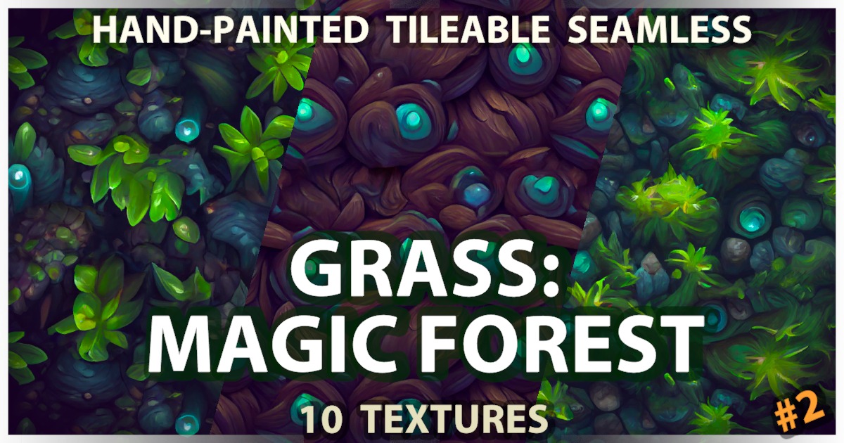 Grass Magic Forest Floor: 10 Textures (Hand-painted, Seamless, Tileable ...