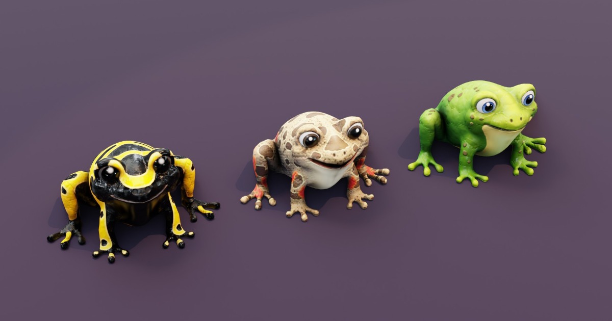 Cartoon Frogs with Facial Expressions 3D Model (Low-Poly, Game-Ready ...