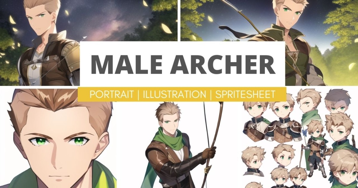 Male Archer (Emerald Arrow) - Fantasy Job Class Character Set | 2D Characters | Unity Asset Store