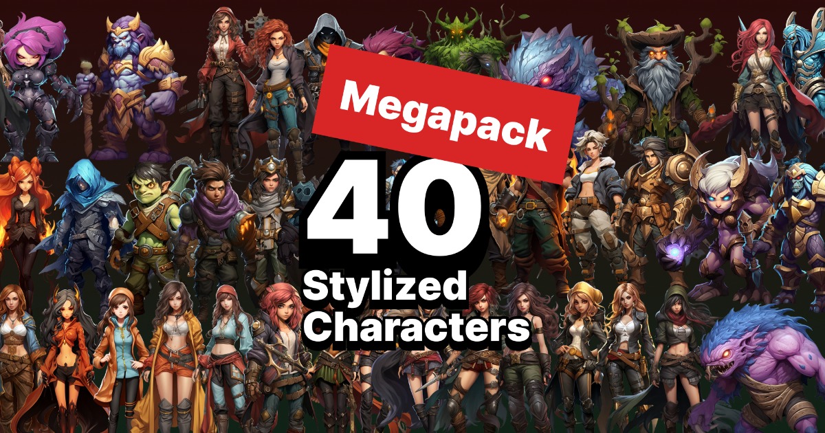 40 unique fantasy cartoon stylized male and female characters drawn style vol.2 | 2D Characters ...