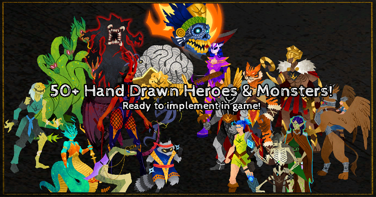 50 Hand Drawn Heroes & Monsters (Animated) | 2D Characters | Unity ...