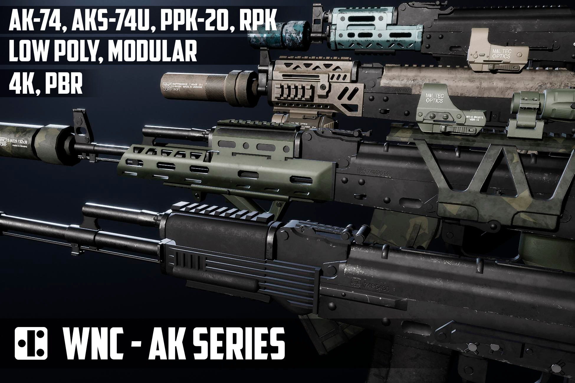 WNC - AK Series [4K, PBR, FPS, MODULAR, KIT] | 3D Guns | Unity Asset Store