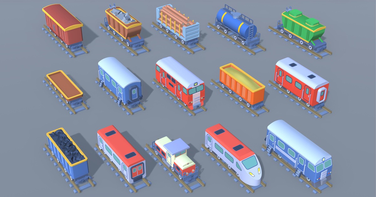 Hyper Casual Trains | 3D Vehicles | Unity Asset Store
