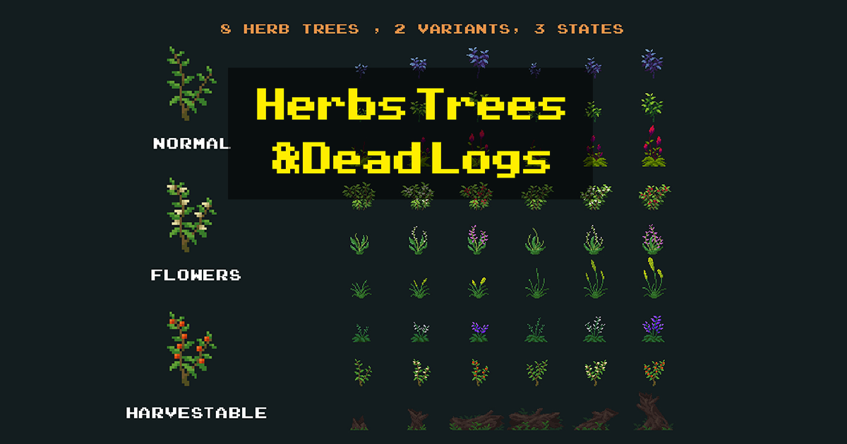 Herbs Trees and Dead Logs Pixel Art | 2D Environments | Unity Asset Store