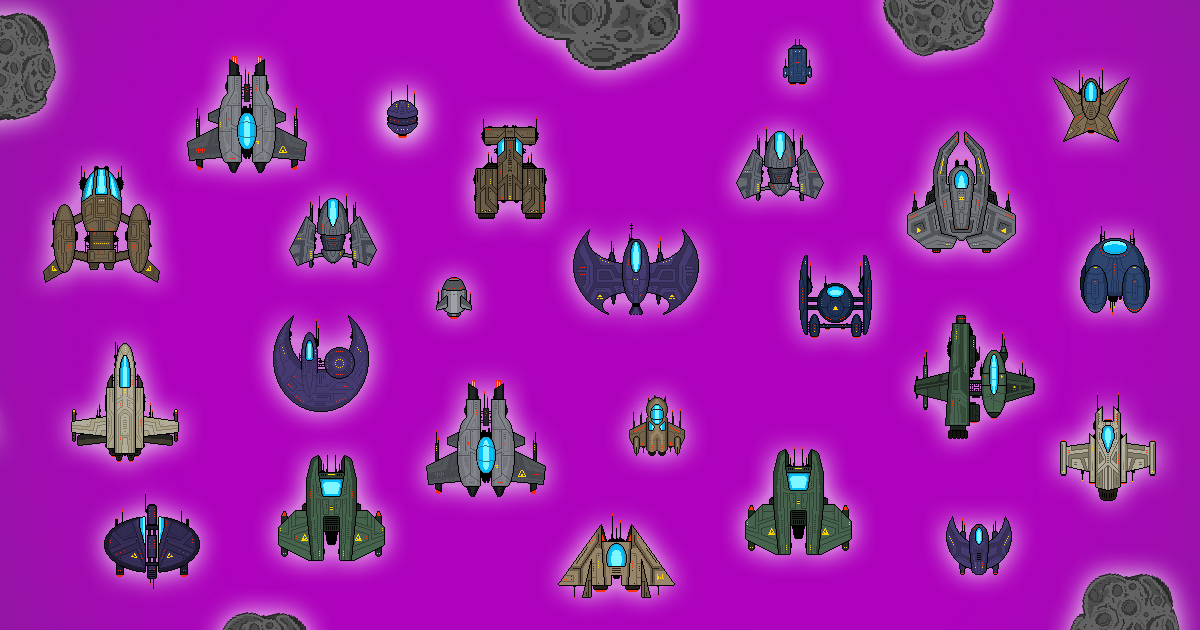 Galaxy Armada - Top view pixel art spaceships set | 2D Characters ...