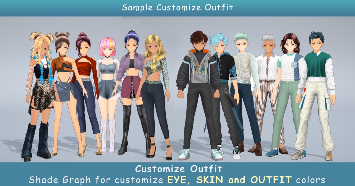 Anime Character Dancer - Combo 2 (12 outfits) | キャラクター | Unity Asset Store