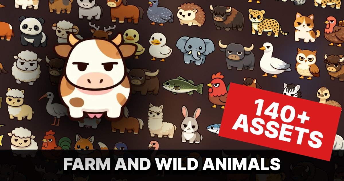 Cute Farm and Wild Animals Icons Pack Casual Simulator Builder ...
