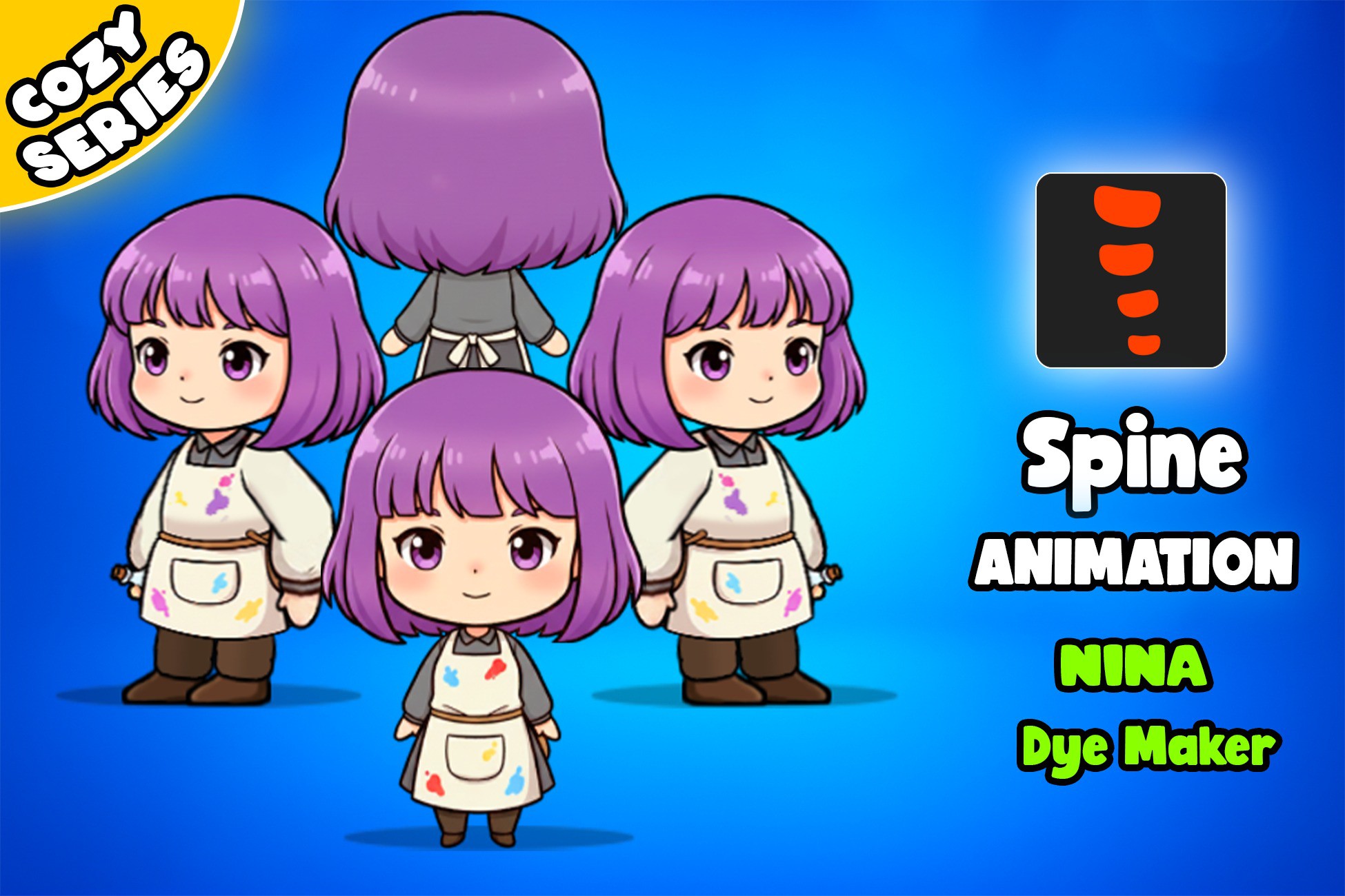 Nina Dye Maker 2D Animated Spine Character (Cozy Series) | 2D ...