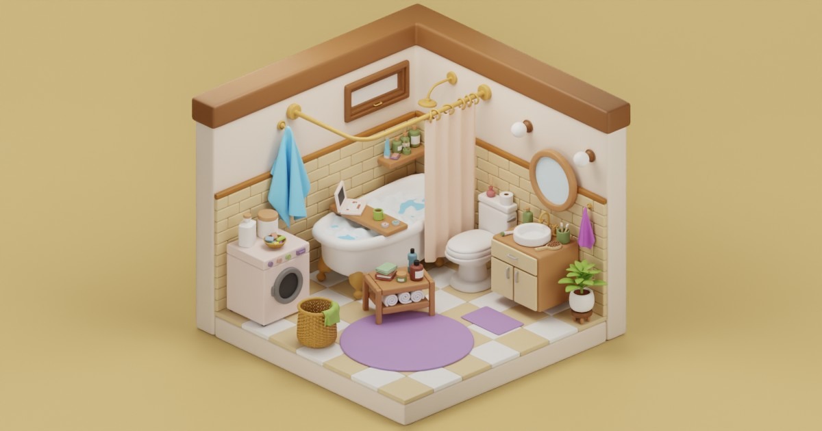 Cozy Bathroom Interior Props & Modular Parts | 3D Props | Unity Asset Store