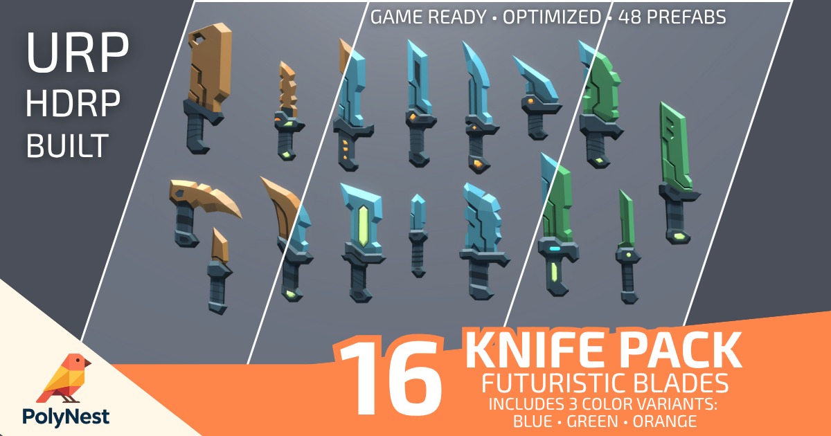 Low Poly Sci-Fi Knife Pack (16 Models) - 3 Color Variants & Tactical ...