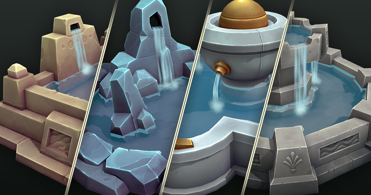 Hand Painted Fantasy Fountains | 3D Props | Unity Asset Store