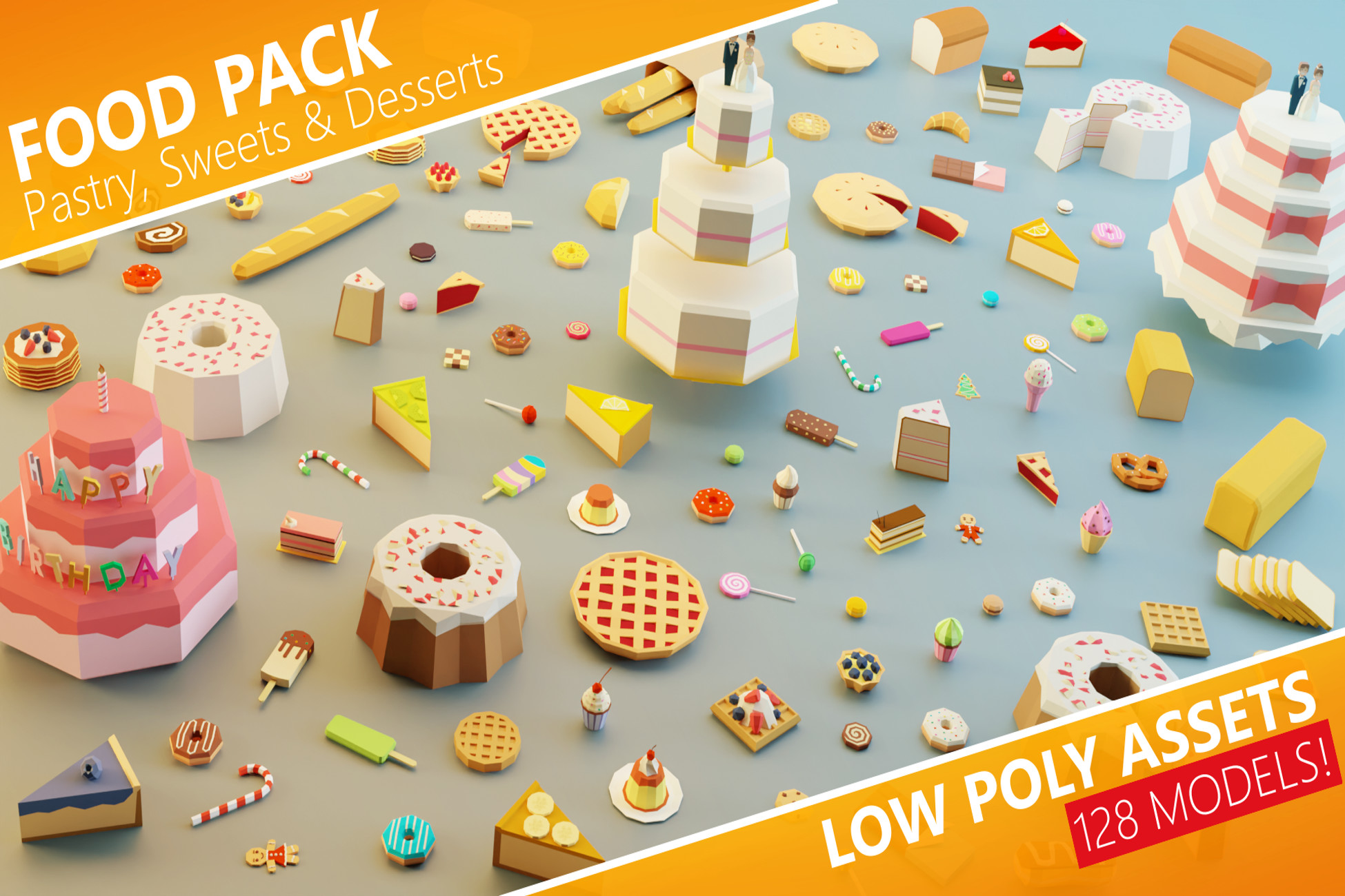 Food Pack | Low Poly Pastry, Sweets & Desserts | 3D Food | Unity Asset ...