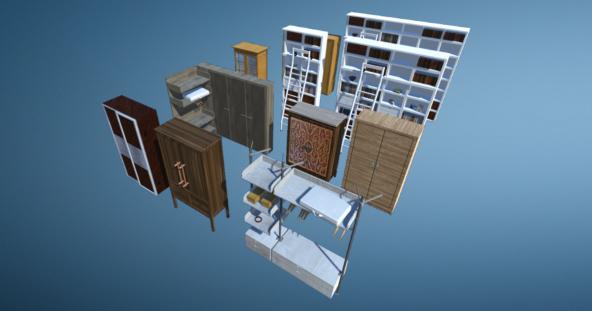 Wardrobe and Bookcase Collection - HQ | 3D Furniture | Unity Asset Store