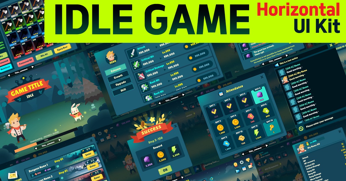 Idle Game Horizontal UI Kit | 2D GUI | Unity Asset Store