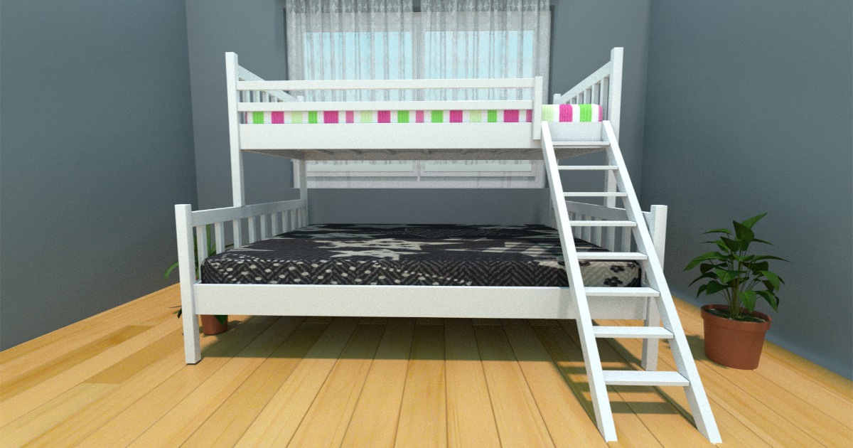 Low Poly double wooden bed 2 | 3D Furniture | Unity Asset Store