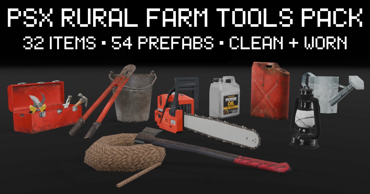 PSX Rural Farm Tools Pack – 32 Lowpoly Tool Props | 3D Tools | Unity ...