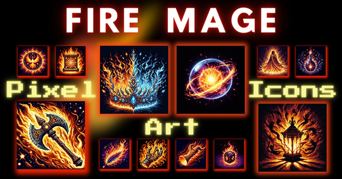 Dark Fantasy Fire Mage Skills and Abilities - 300 Pixel Art Icons | 2D Icons | Unity Asset Store