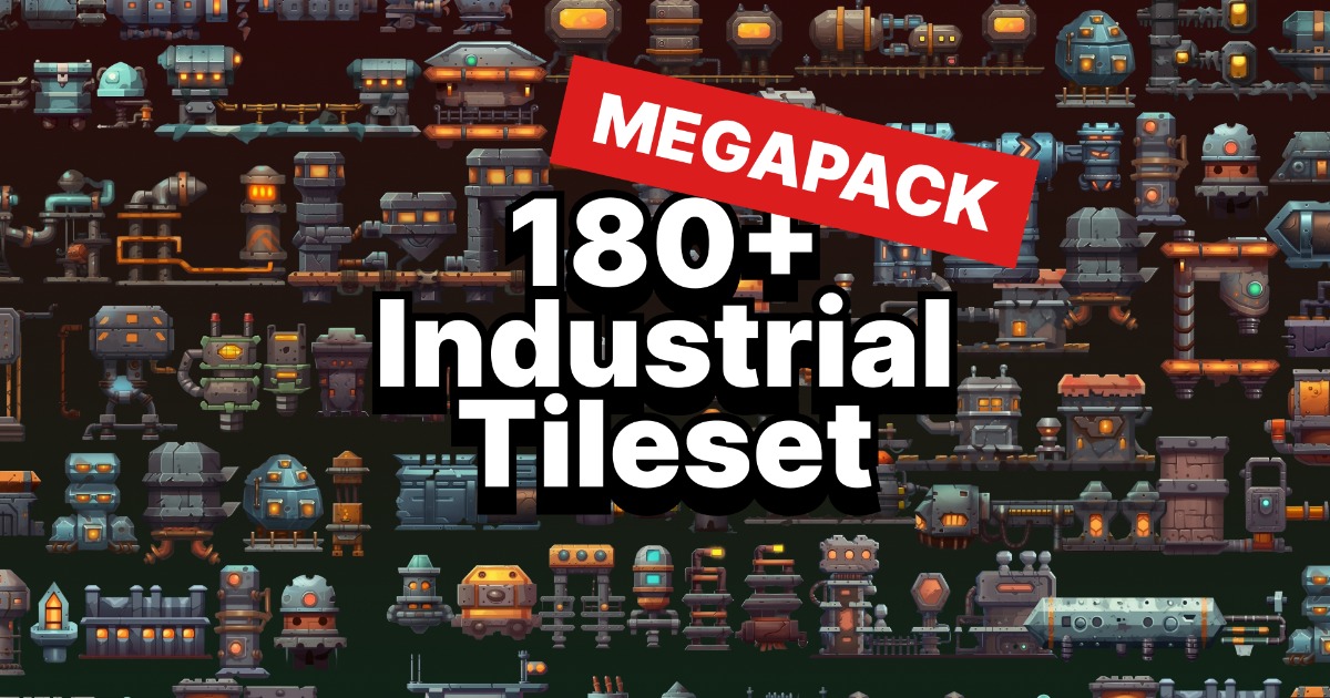 180+ MEGAPACK! 2d Tileset Sprite Sheet Industrial Platformer ...