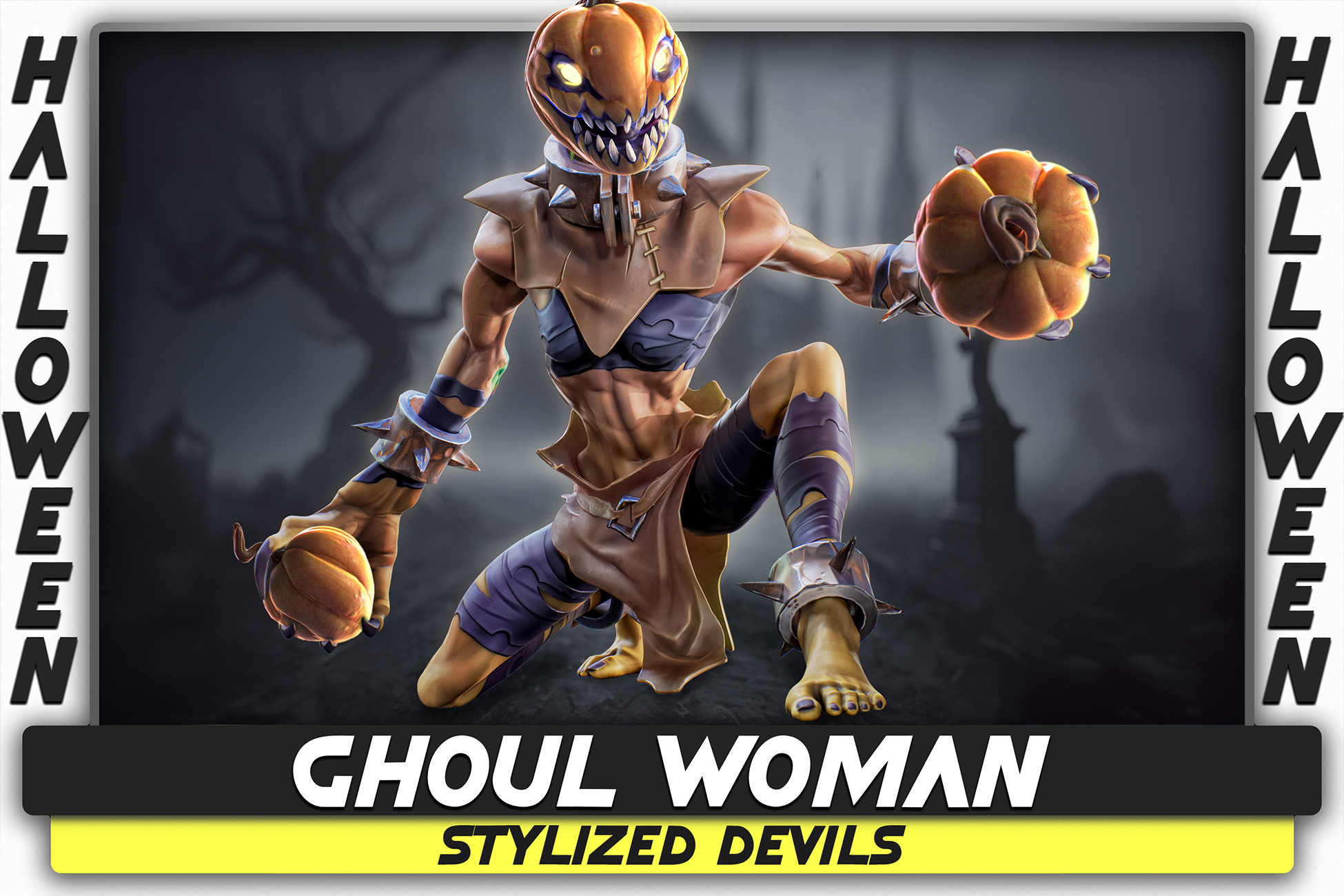 Stylized Ghoul Woman - Pumpkin Halloween - #54 | 3D 생물 | Unity Asset Store
