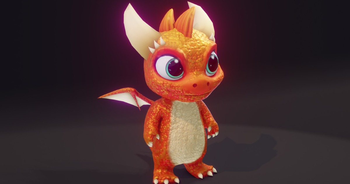 Cartoon Orange Baby Dragon 3D Model (Low-Poly, Game-Ready, Animated ...