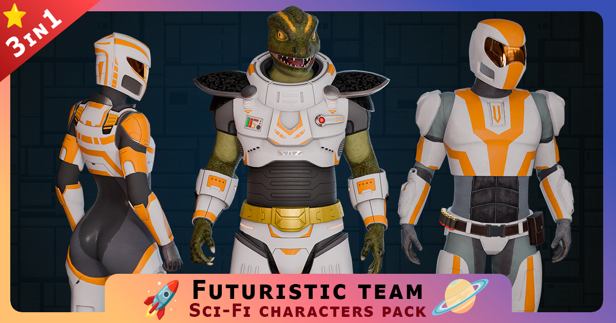 Futuristic team | Sci-Fi character pack | 3D Characters | Unity Asset Store