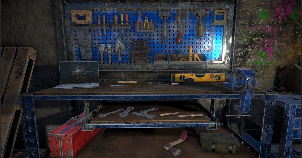 Workshop - Workbench with Tools - Old and dirty | 3D Tools | Unity ...