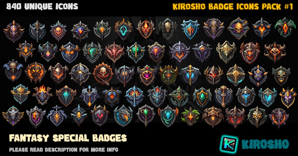 Kirosho Badges Icons Pack #1 | 2D Icons | Unity Asset Store