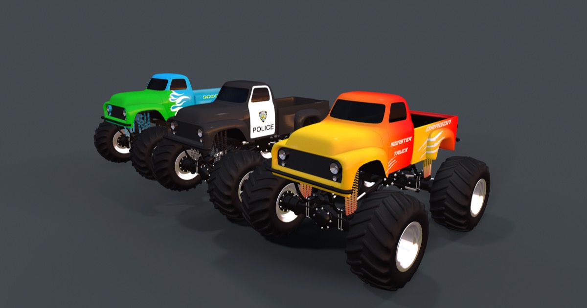 3D Detailed Monster Truck - 3 | 3D Land | Unity Asset Store