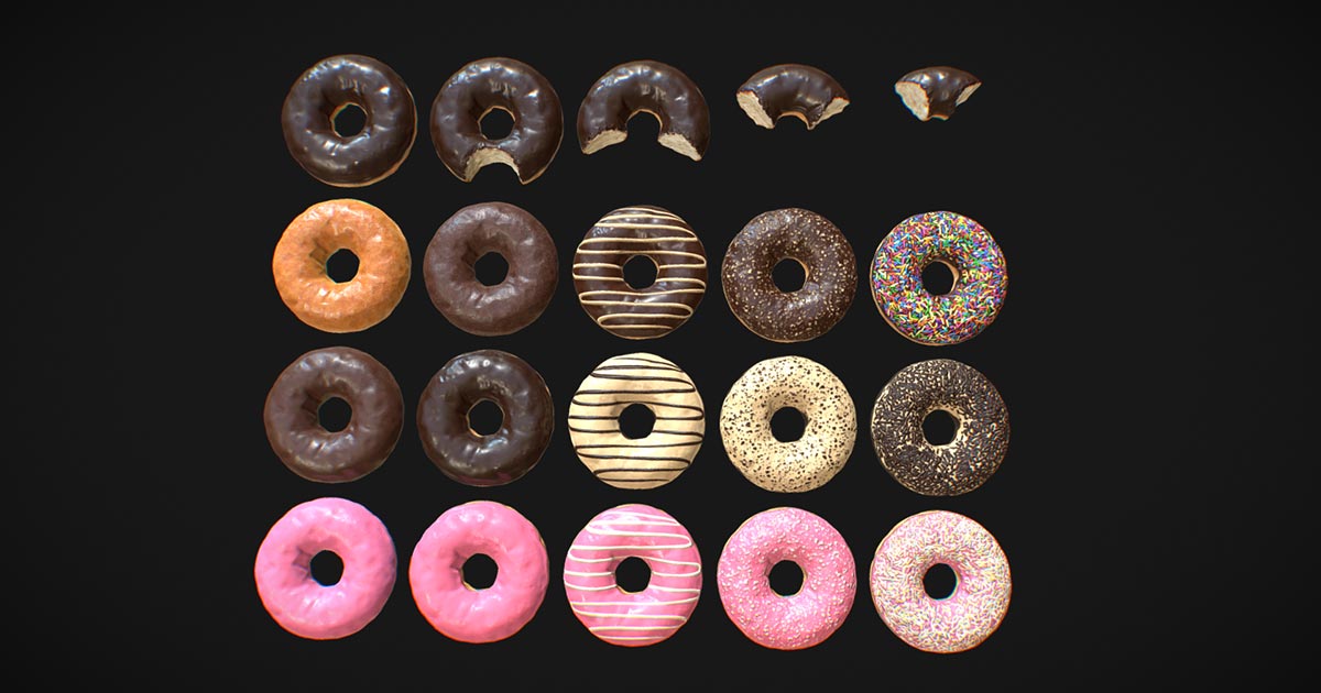 Donut set (color customizable) | 3D Food | Unity Asset Store