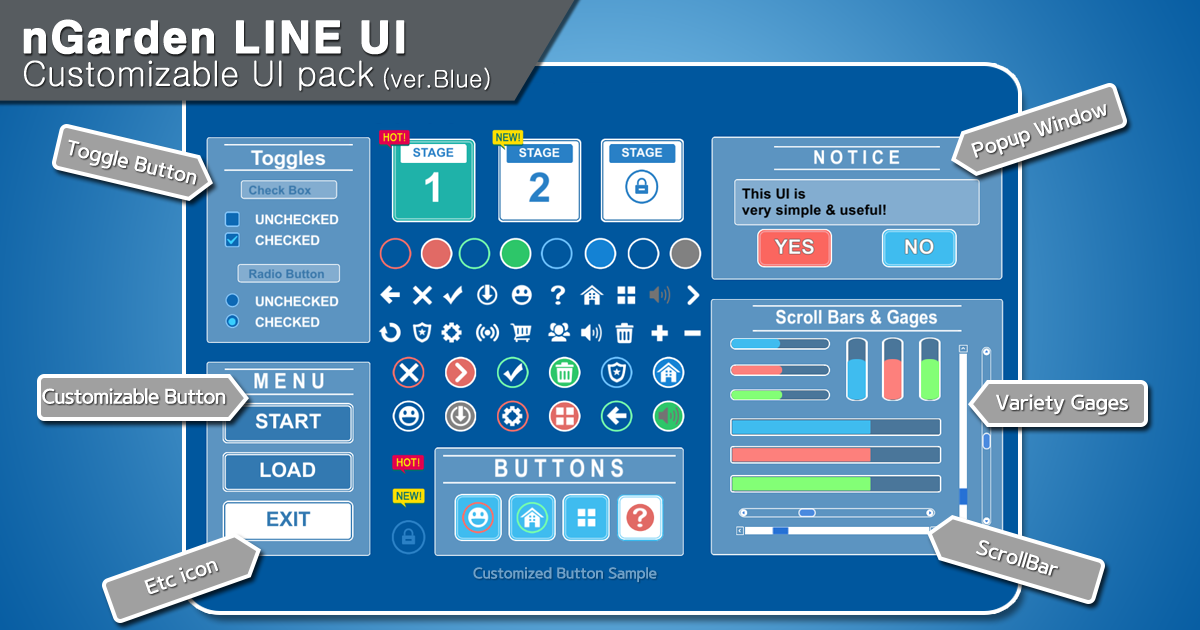 nGarden Line UI (Blue) | 2D GUI | Unity Asset Store