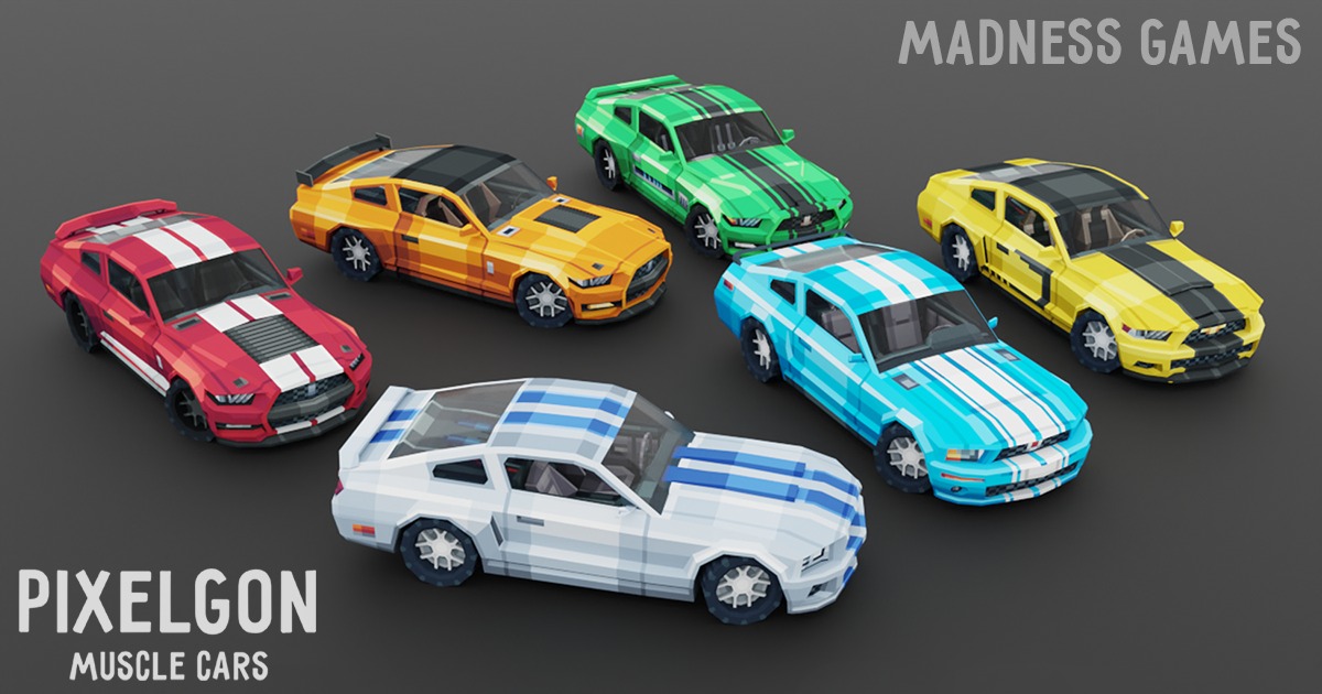 PIXELGON Muscle Cars Pack - Low Poly Pixel Art 3D | 3D Land | Unity ...