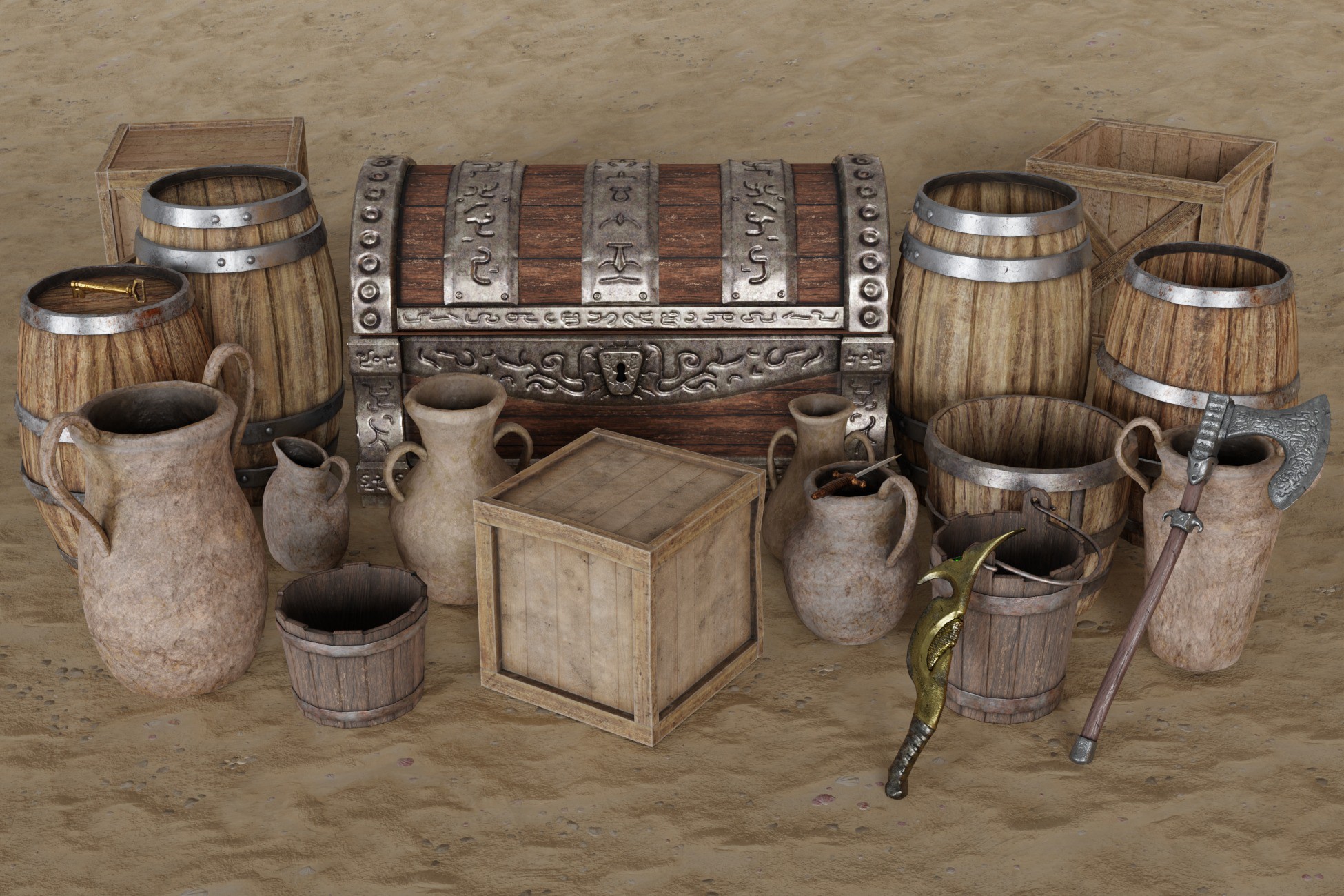 Treasure Chest - Barrels - Jugs - Weapons - Crates - Buckets -- Package ...