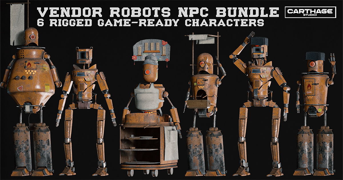 Vendor Robots NPC Bundle – 6 Rigged Game-Ready Characters | 3D Robots ...