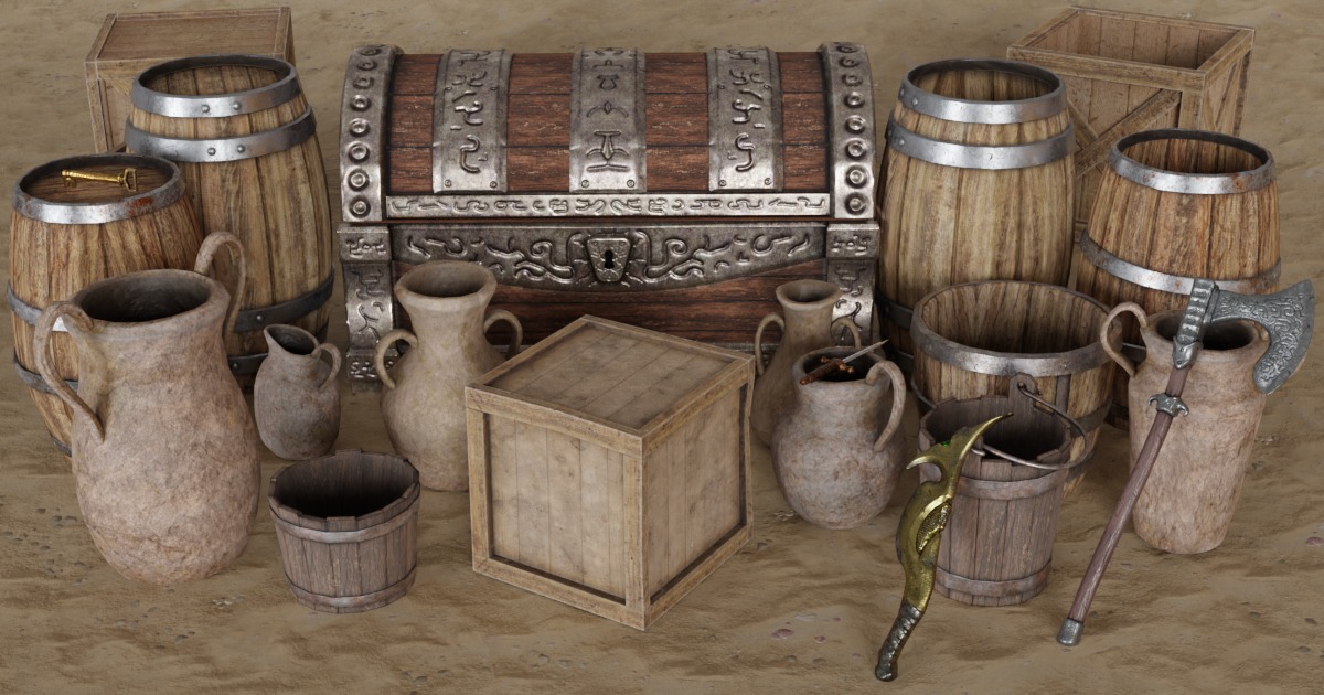 Treasure Chest - Barrels - Jugs - Weapons - Crates - Buckets -- Package ...