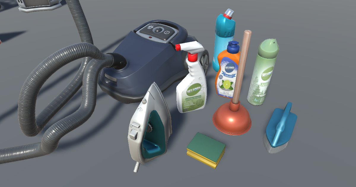Cleaning kit - equipment, props and detergents | 3D Tools | Unity Asset ...