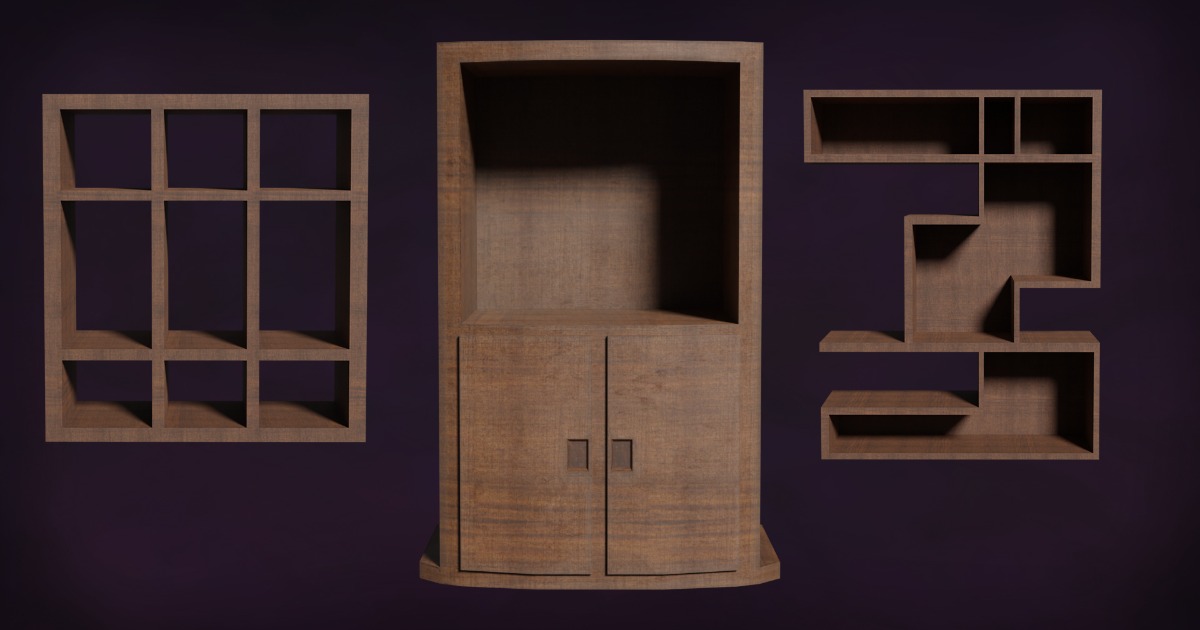 Deco BookShelfs Wood Style Scape Lignum Lot 2 Group N2- Low | 3D ...